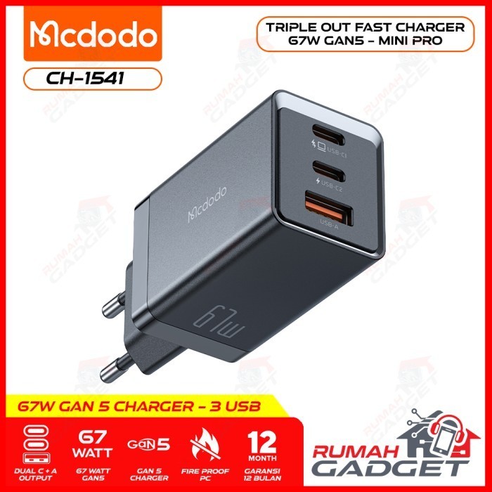 Jual Charger - Mcdodo - 67W Gan5 Mini Pro Fast Charger - PD 3.0 - QC 4. ...