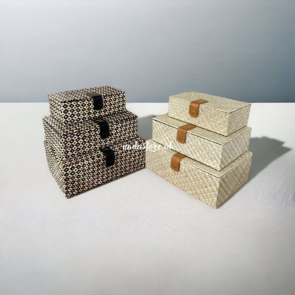 Jual Box / Keranjang Hampers Anyaman Serat Tali Pandan Handle Kulit ...