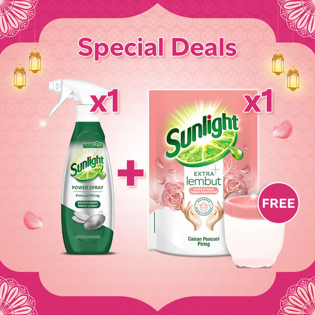 Jual Beli Sunlight Extra Lembut 625mL & Sunlight Power Spray 300mL Free ...