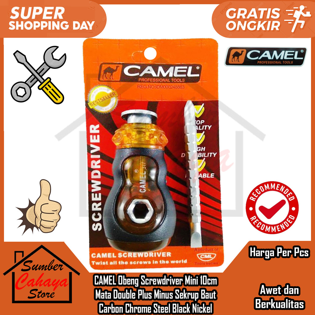 Jual CAMEL Obeng Screwdriver Mini 10cm Catut 2 Mata Double Plus Minus ...