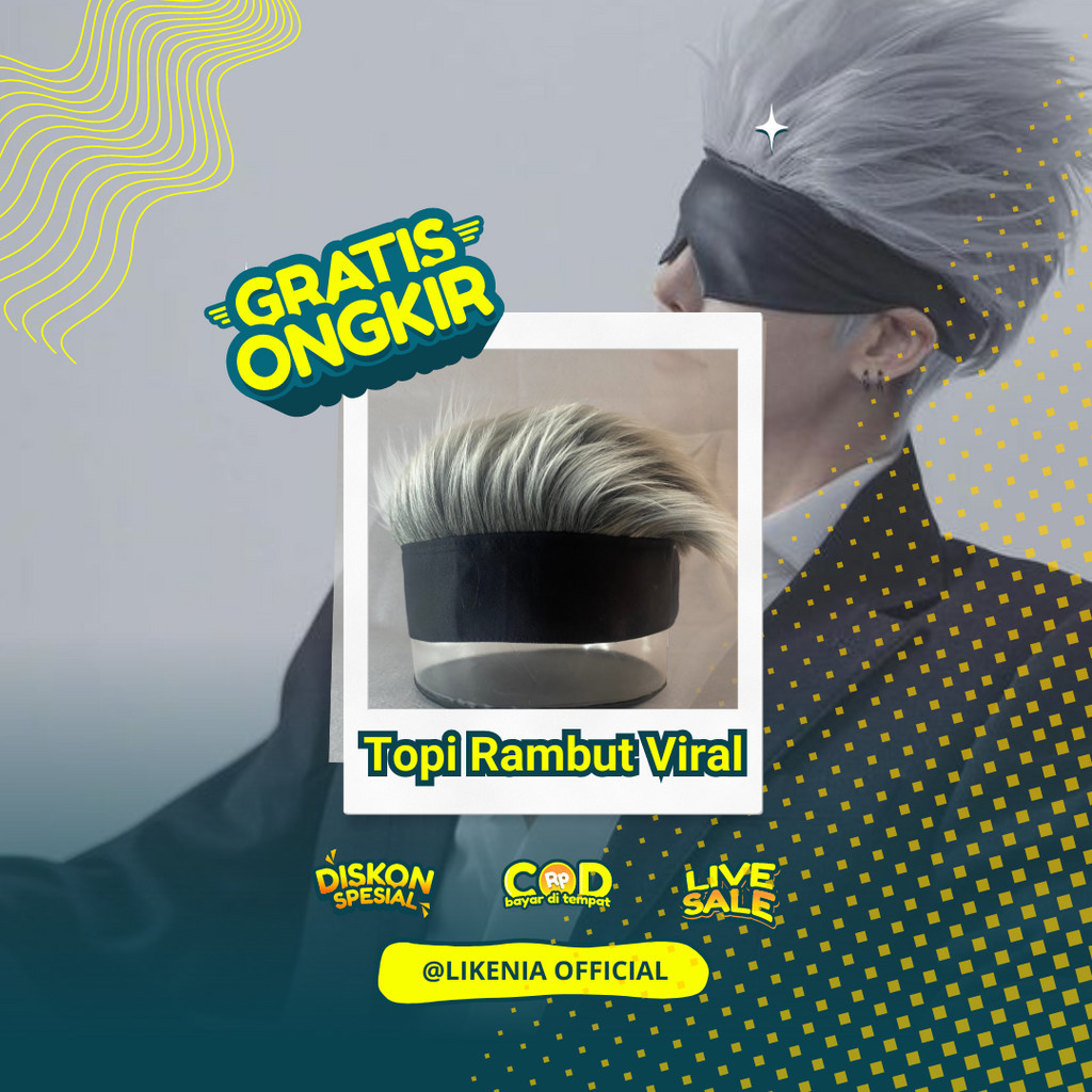 Jual ABK Topi Anime rambut Palsu warna putih gojo topi pria Dewasa ...