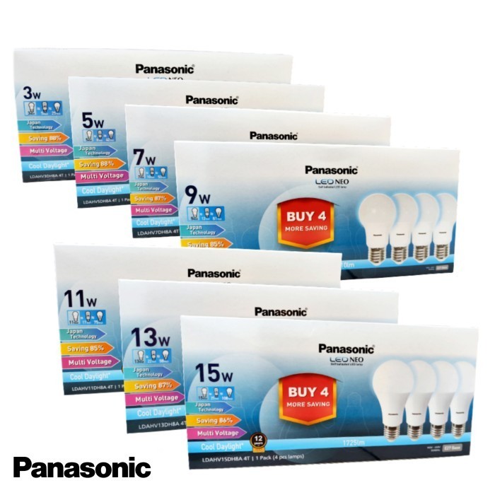 Jual PANASONIC LED Bulb NEO Pack 3W 5W 7W 9W 11W 13W 15Watt E27 6500K ...