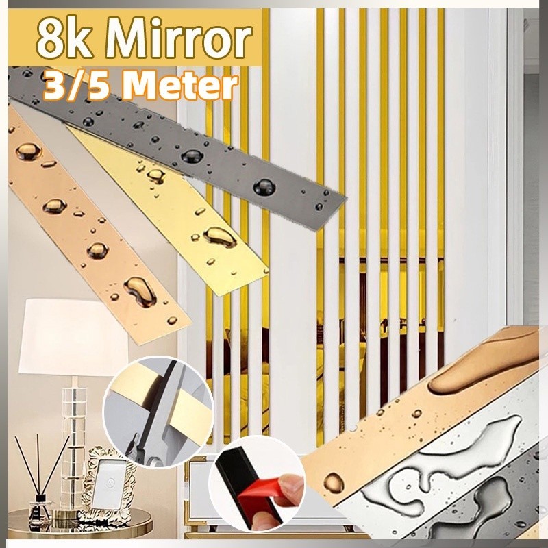 Jual 3/5 Meter List Plat Strip Mirror/List dinding/Strip Mirror Gold ...