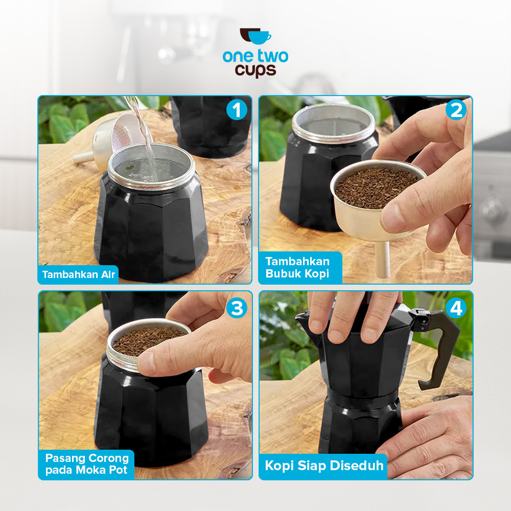 Jual One Two Cups Teko Kopi Moka Pot Espresso Coffee Maker Stovetop Filter 300 ml - MX001 ...
