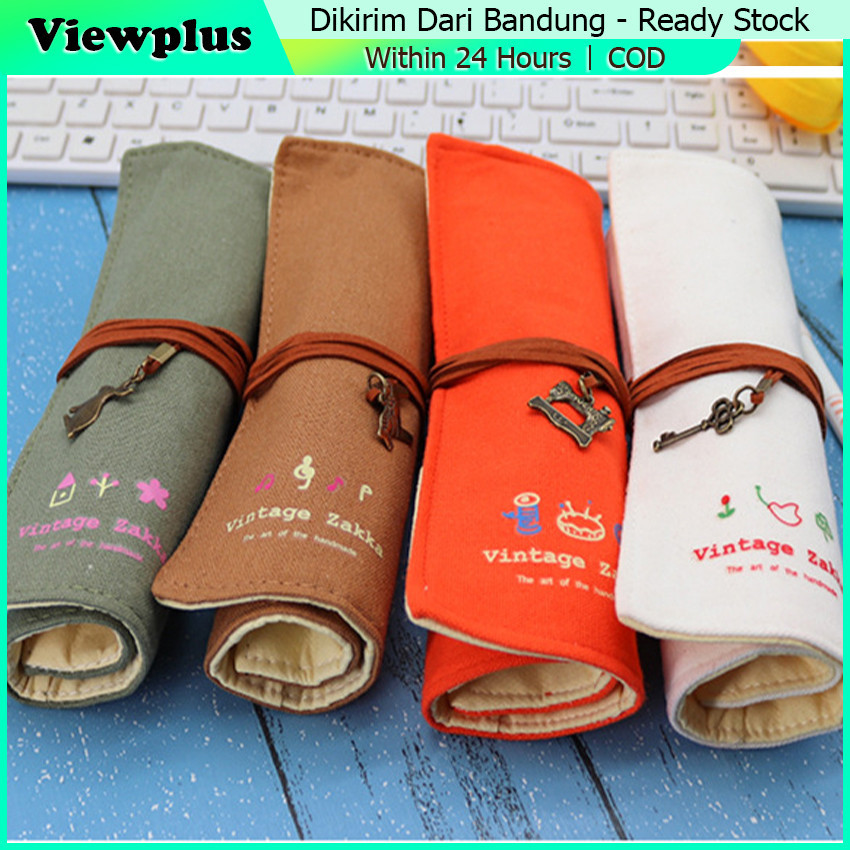 Jual Tas Tempat Pensil Gulung Kanvas Roll Up Pencil Case Roll kotak tempat pensil gulungan ...