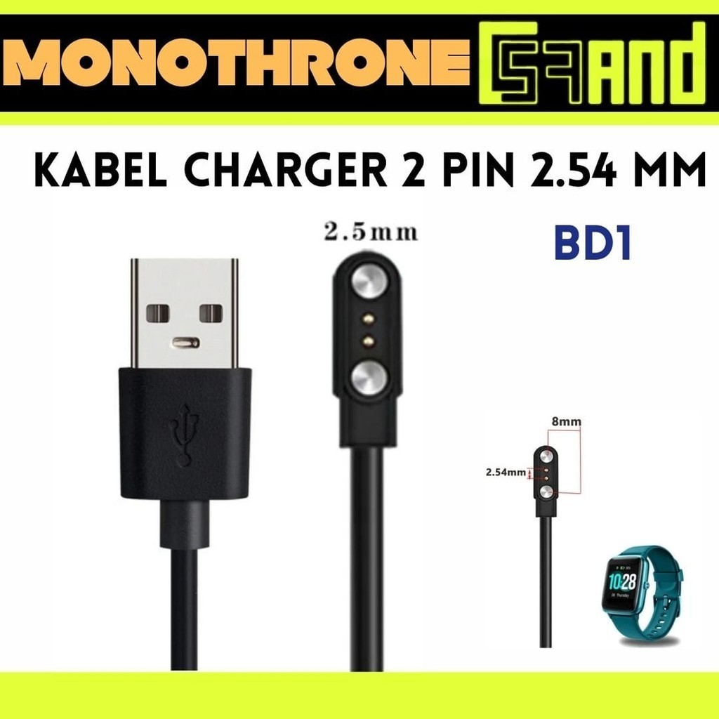 Jual Kabel Charger Jam Watch 2 Pin 2.54mm USB Magnetic SmartWatch ...