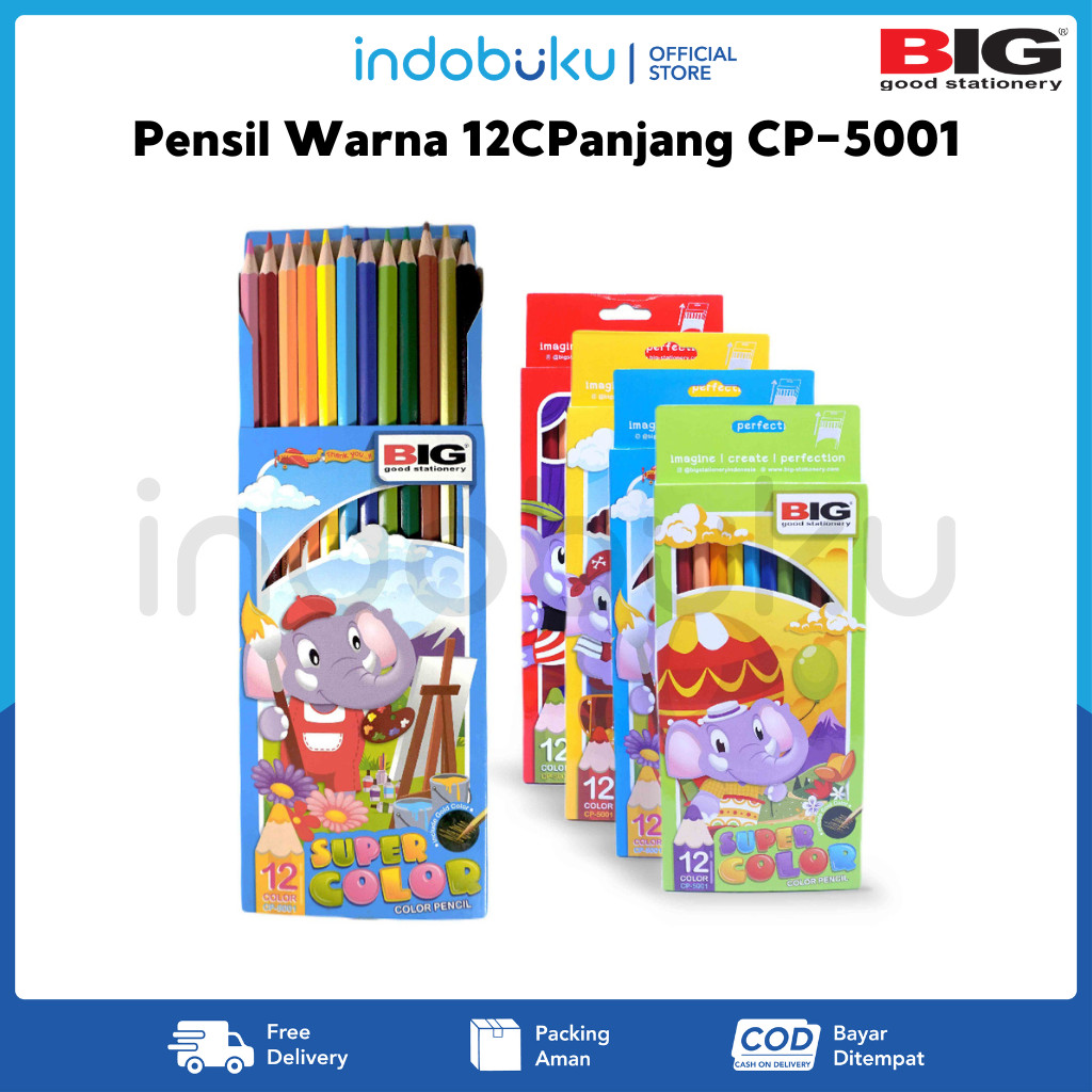 Jual Pensil Warna BIG 12 Warna Panjang Set Lengkap CP-5001 | Shopee Indonesia