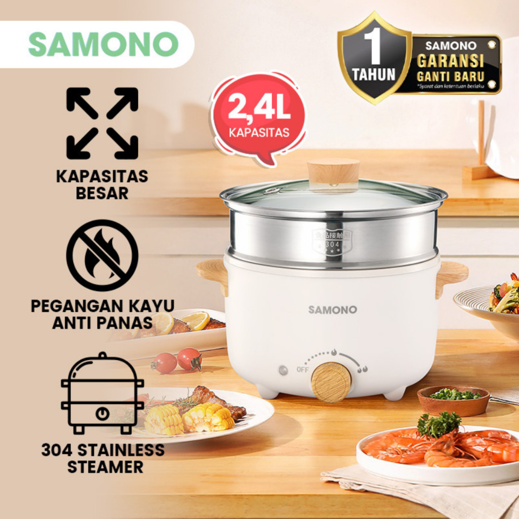 Jual SAMONO Panci Listrik 2,4L Fry Pan Teflon Keramik Kukusan Stainless ...