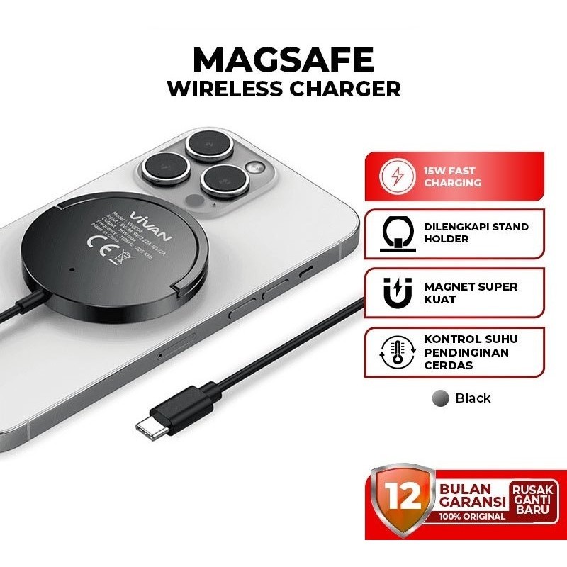 Jual VIVAN Wireless Charger Magsafe Adaptor 15W Stand holder Magnetic ...
