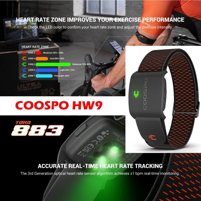 Jual COOSPO HW9 Heart Rate Monitor Wrist Band Armband Wrist Strap BLE ANT+ miyokaid | Shopee ...