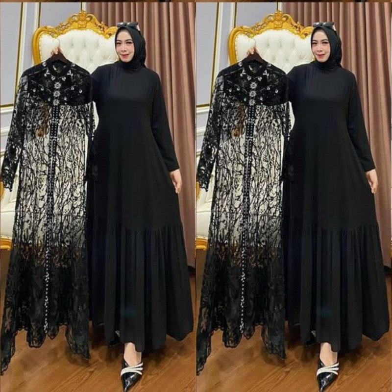 Jual Gamis Terbaru Edisi Lebaran 2025 INARA DRESS Bahan Ceruty Babydoll Mix Brokat Aplikasi ...