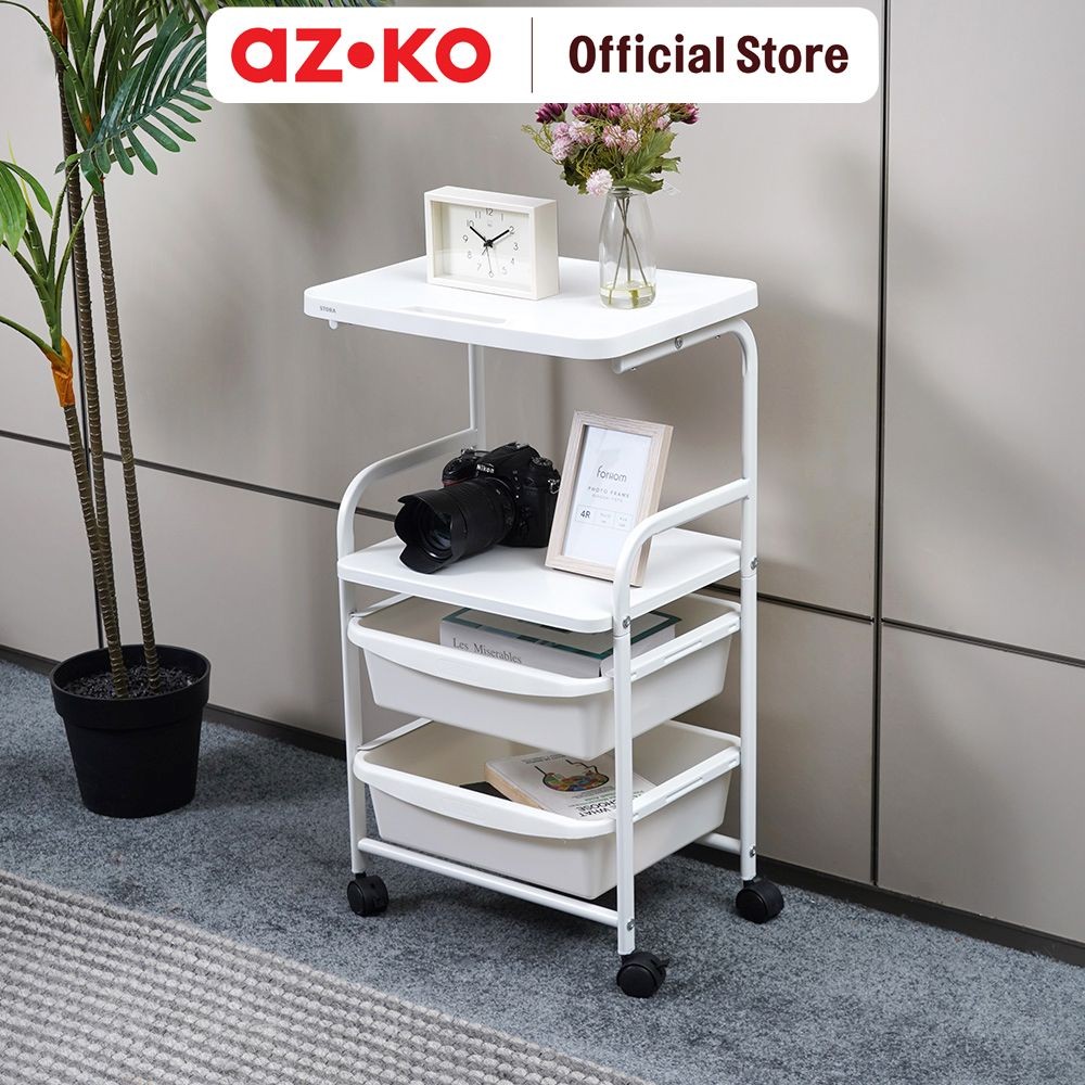 Jual AZKO Stora Rak Troli 2 Laci Dengan Meja Frame Metal - Putih Tempat ...