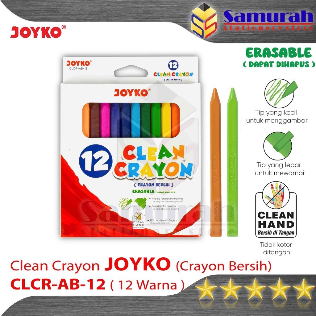 Jual Clean Crayon CLCR AB 12 Colors / Krayon Bersih 12 Warna Dapat ...