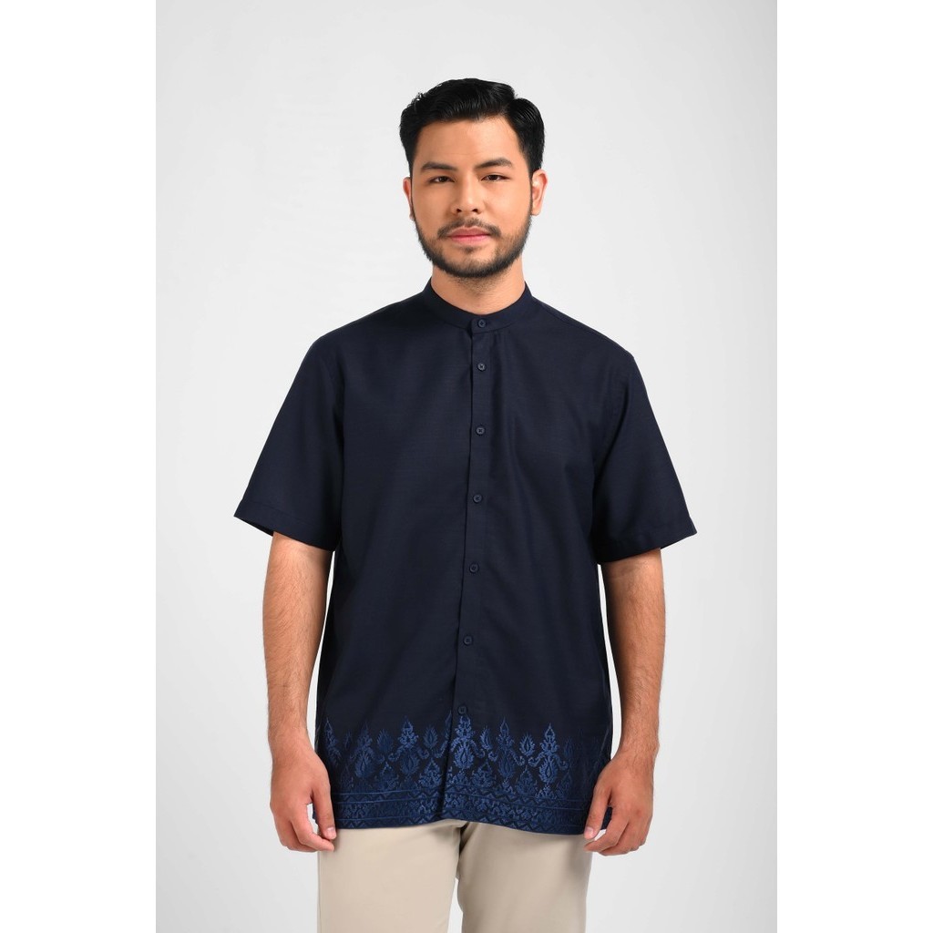 Jual MANZONE Kemeja Koko Lengan Pendek Pria GULSEN - NAVY | Shopee ...