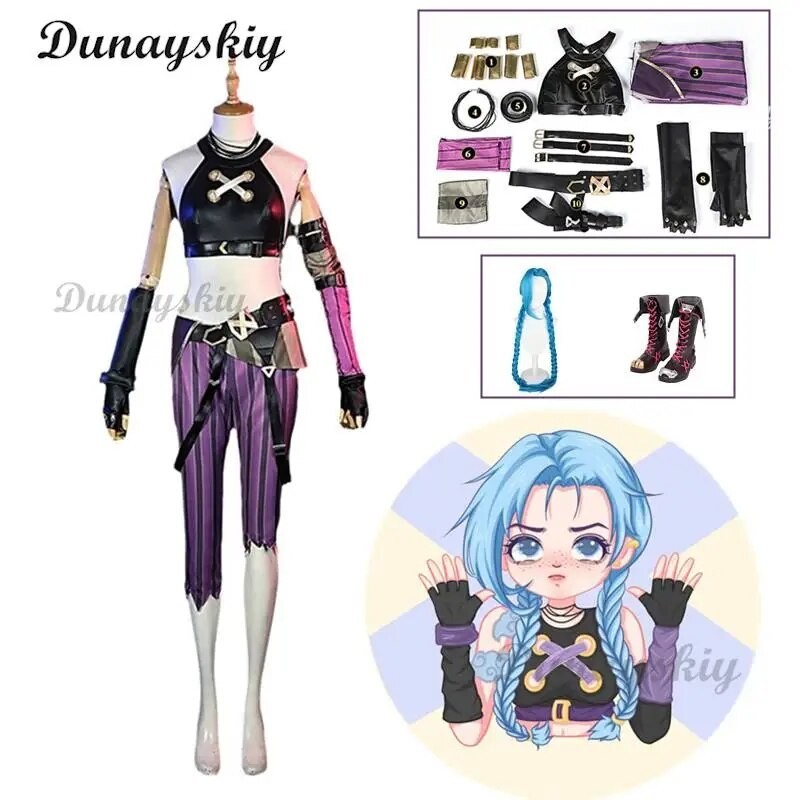 Jual PREORDER Jinx Cosplay Costume LoL Jinx Arcane Cosplay Uniform ...