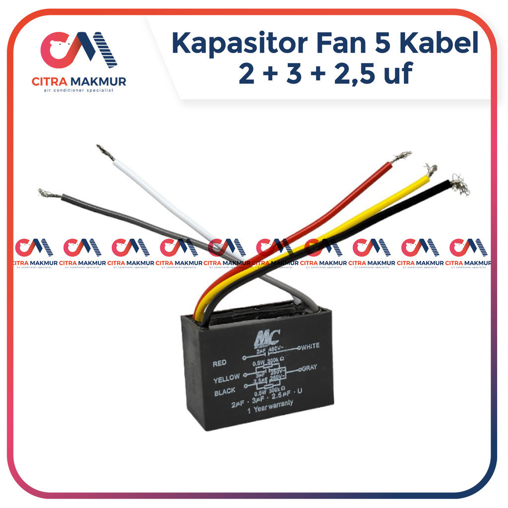 Jual Kapasitor Fan Ceiling Capung 5 Kabel 2 + 3 + 2,5 uf Merk MC ...