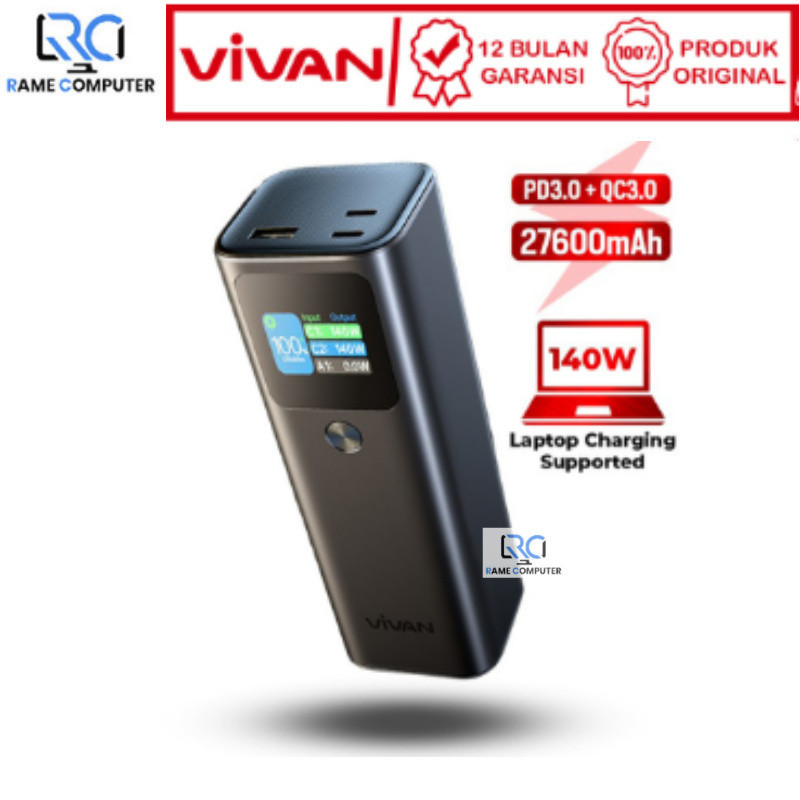 Jual VIVAN VPB-T30 27600mAh Powerbank 140W Fast Charging USB-C TFT ...