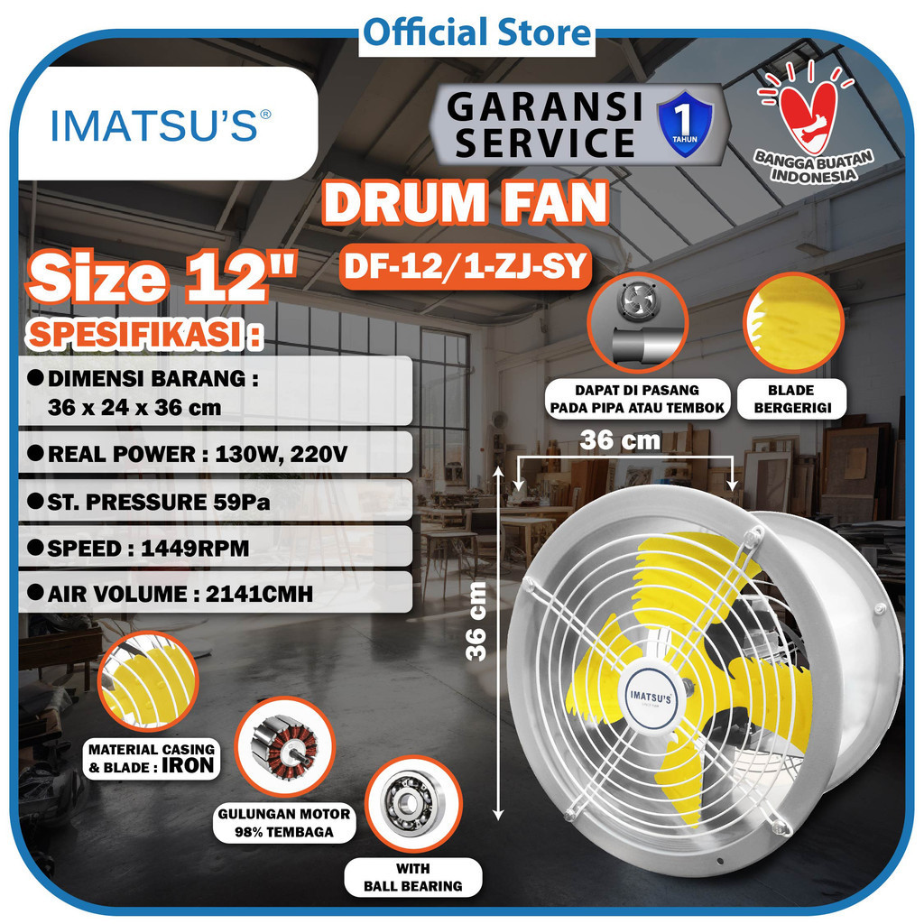 Jual Drum Fan Blower Tabung 12 Inch 220V Ball Bearing Kipas Blower ...