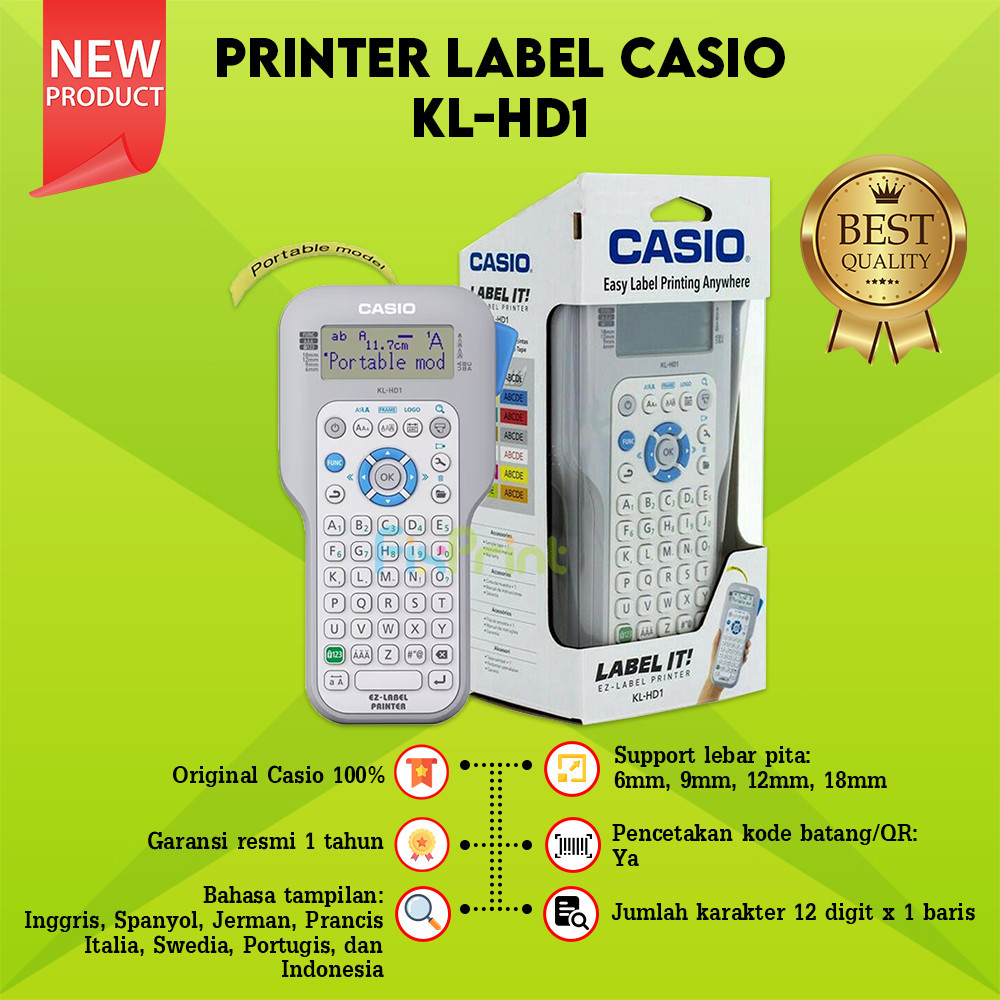 Jual Label Printer KL-HD1 Casio Label Maker KL HD1 Mesin Labeling ...
