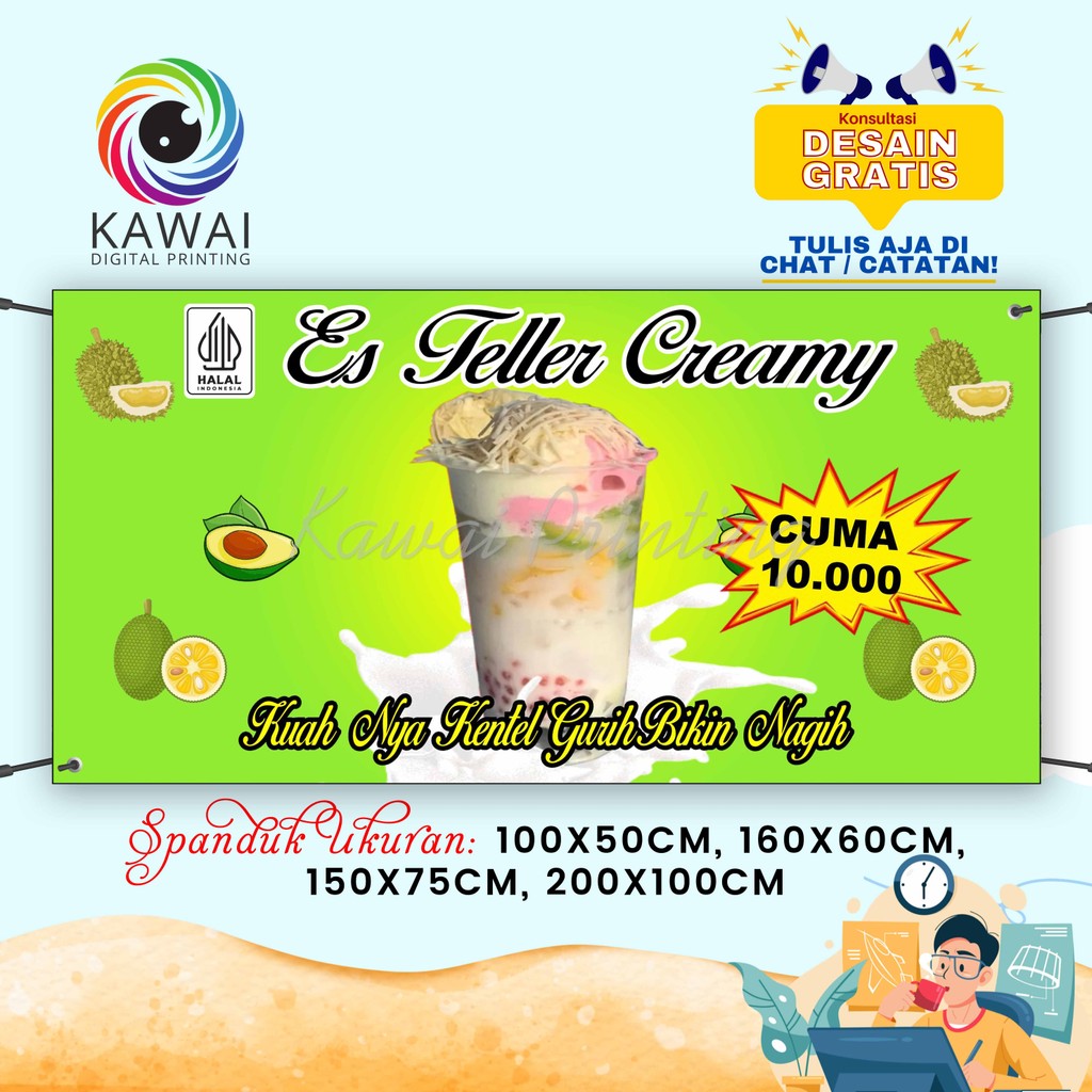 Jual Spanduk Banner MMT Es Teler Creamy Bisa Rekuest 200x100 Cm ...