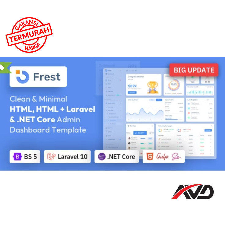 Jual Frest - Bootstrap 5 HTML, Laravel & Asp.Net Admin Dashboard Template | Shopee Indonesia