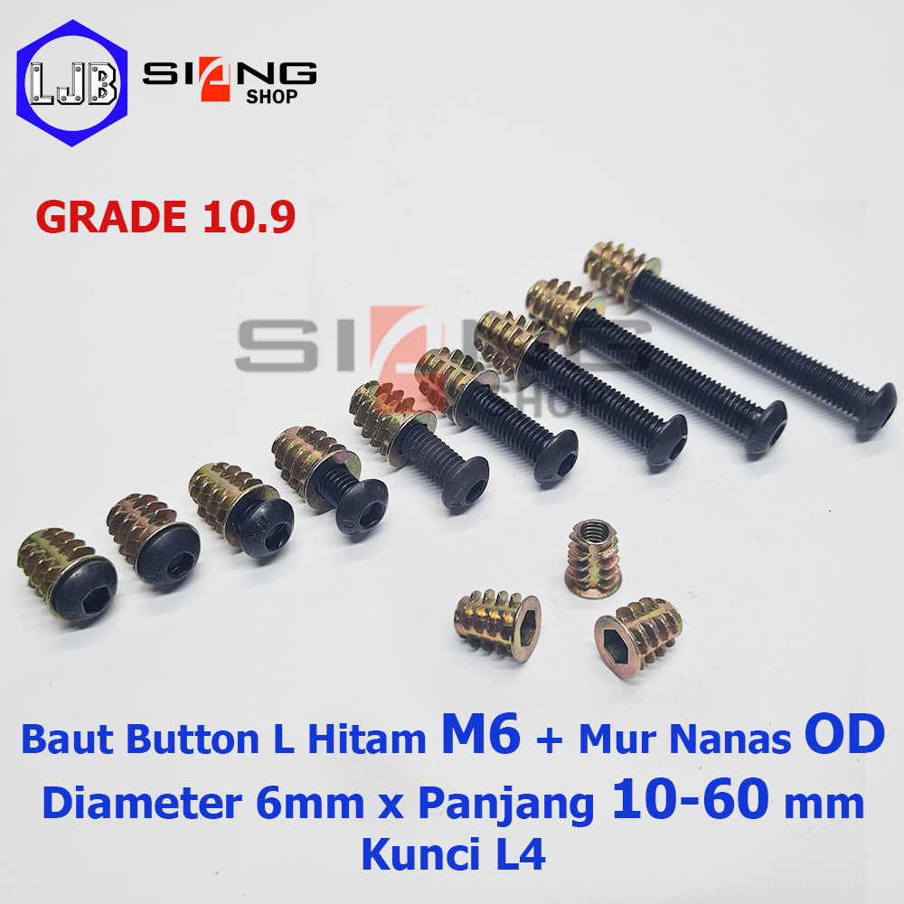Jual Baut Button L Hitam M6 dan Mur Nanas OD Panjang 10 sd 60mm | Shopee Indonesia