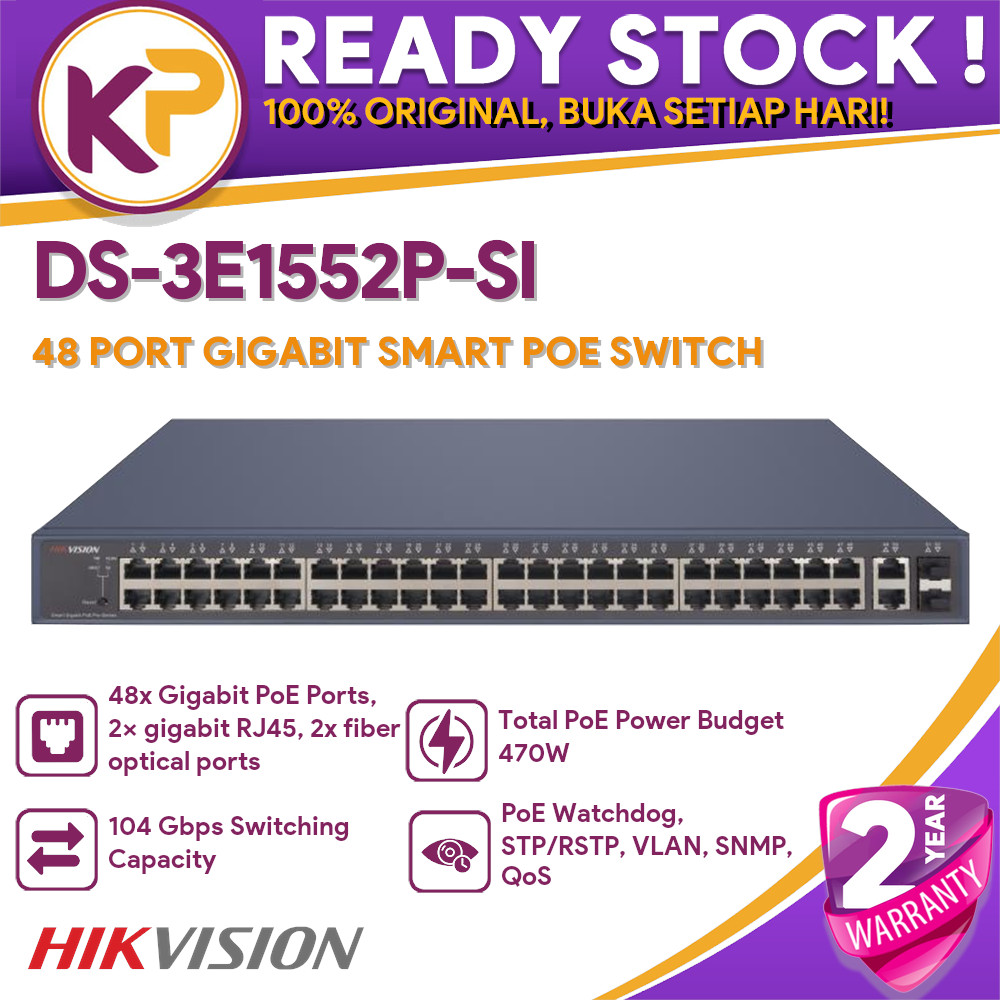 Jual HIKVISION DS-3E1552P-SI 48 PORT GIGABIT SMART 470W POE SWITCH RESMI | Shopee Indonesia