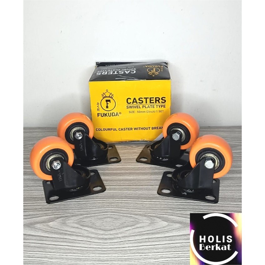 Jual FUKUDA Roda Kastor 2 Inch ORANGE TEBAL Hidup TANPA REM / Caster ...