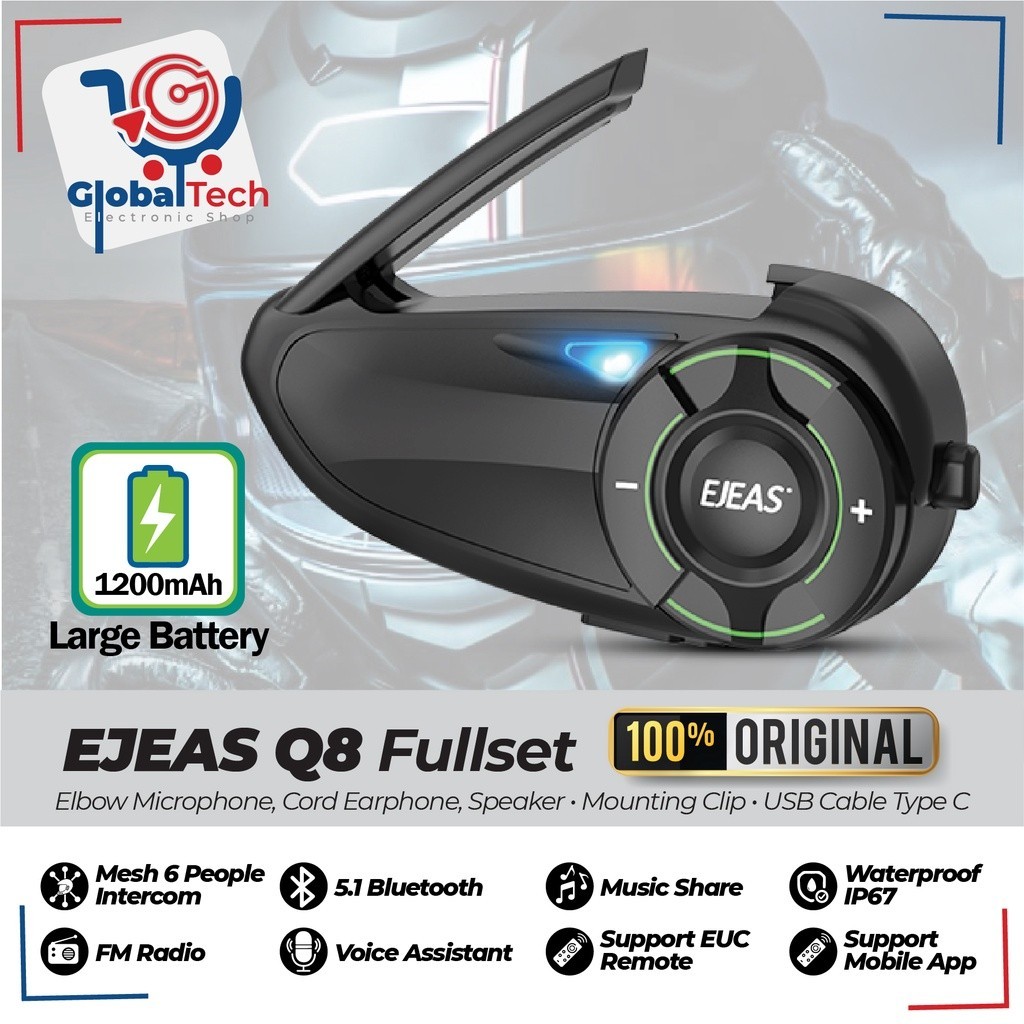 Jual Interkom EJEAS Q8 Bluetooth Intercom Headset Helm bisa Connect 6 Riders - ORIGINAL ...
