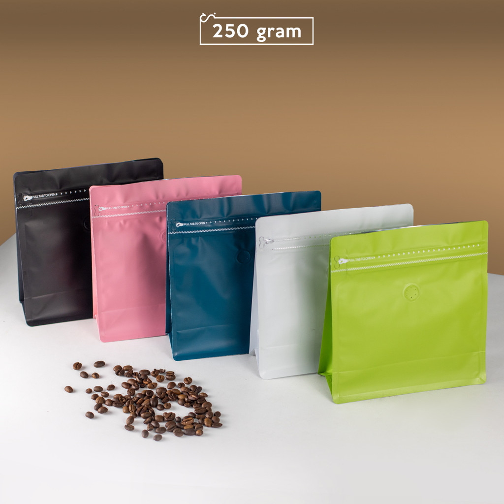 Jual Kemasan Biji Kopi - Coffee Pouch - Flat Bottom Pouch 250gr - Valve - Packaging Kopi 250 ...