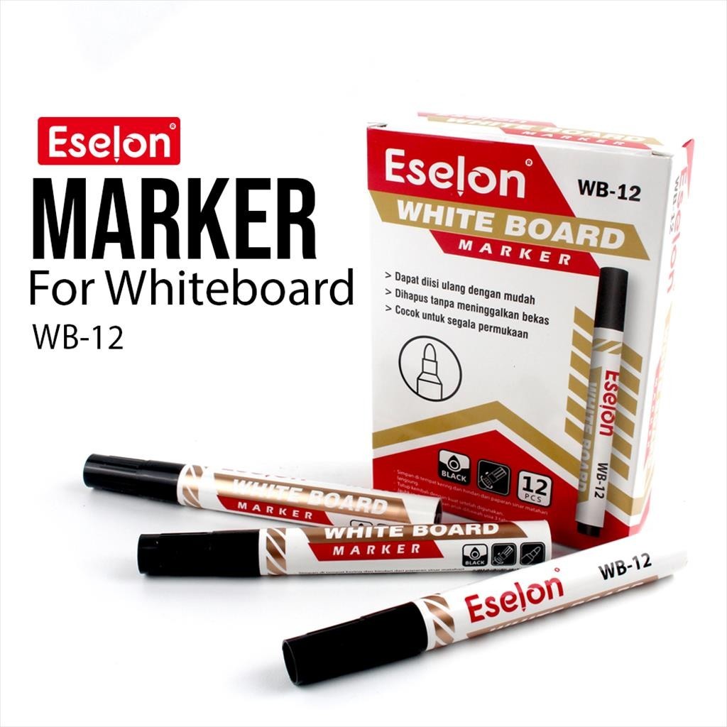 Jual [ES.JKT] 12pcs Spidol Papan Whiteboard Eselon WB12 / 1pack Spidol Warna hitam BISA DIHAPUS ...