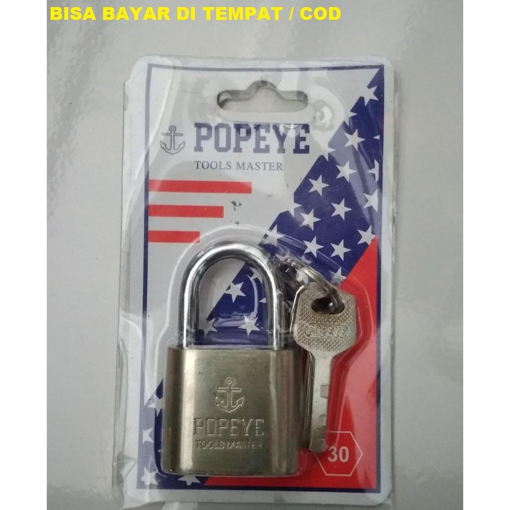 Jual GEMBOK PUTIH NEKEL LEHER PENDEK POPEYE TOOLS MASTER 30 MM | Shopee ...