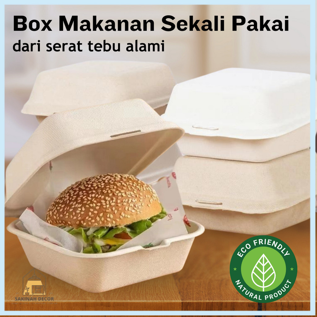 Jual Natural Lunch Box Bento Cake Burger Bagasse 6in | Shopee Indonesia