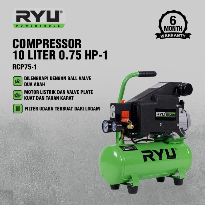 Jual RYU COMPRESSOR 10 LITER 0.75 HP - 1 /MOTOR PENGGERAK/KOMPRESOR ...