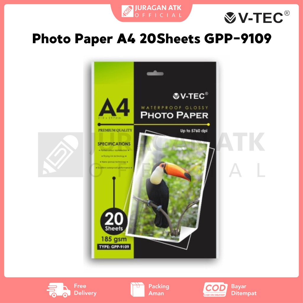 Jual Glossy Photo Paper A4 V-Tec Photo Paper A4 185 Gsm Type GPP-9109 | Shopee Indonesia