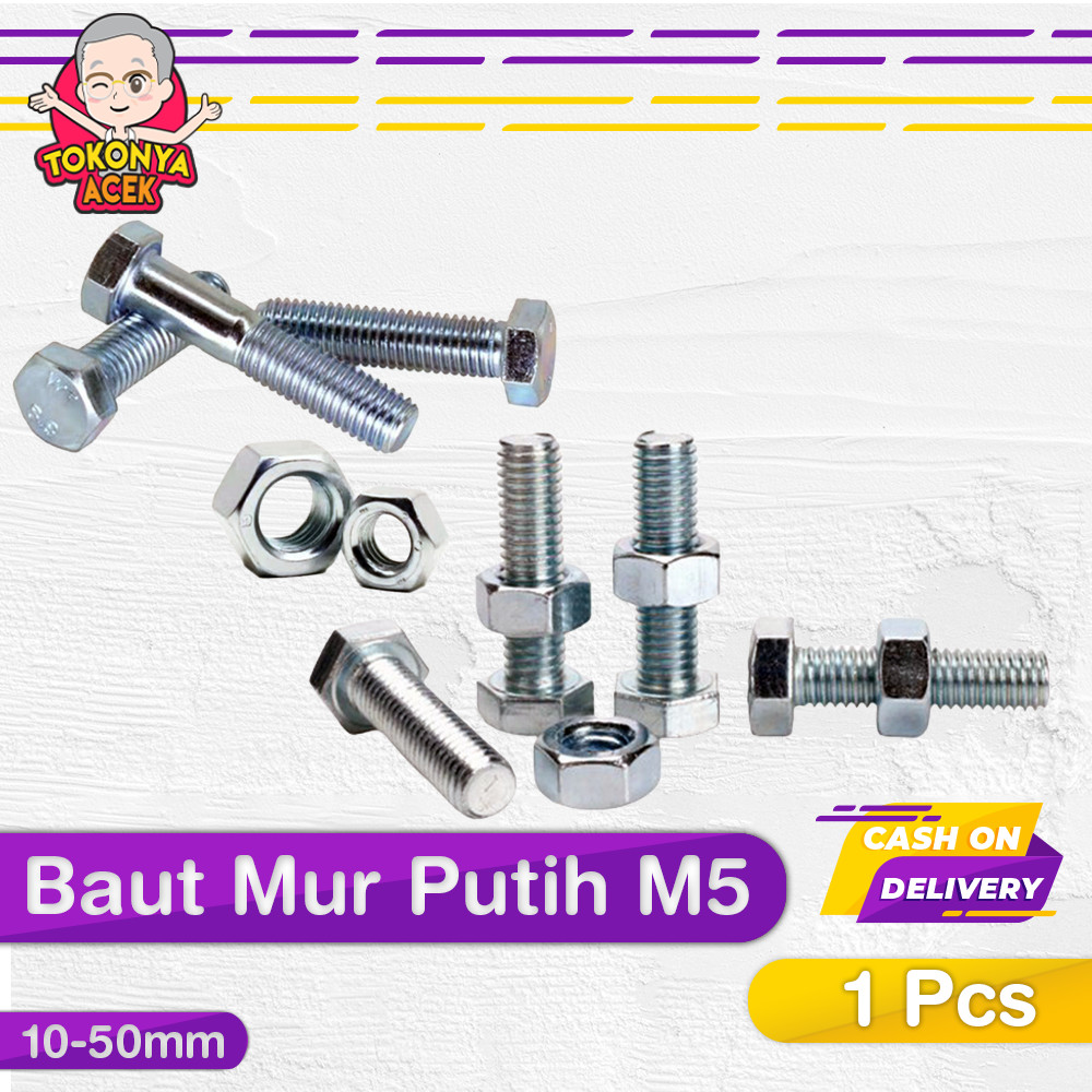 Jual Baut Mur Putih 5x10 - 5x50 / Baut Putih M5 / BMP / Baut Hex Kunci 8 / Baut Hexagon | Shopee ...