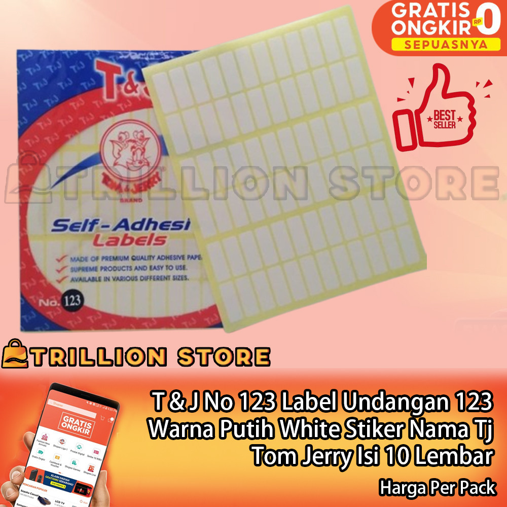 Jual T & J No 123 Label Undangan 123 Warna Putih White Stiker Nama Tj Tom Jerry Isi 10 Lembar ...