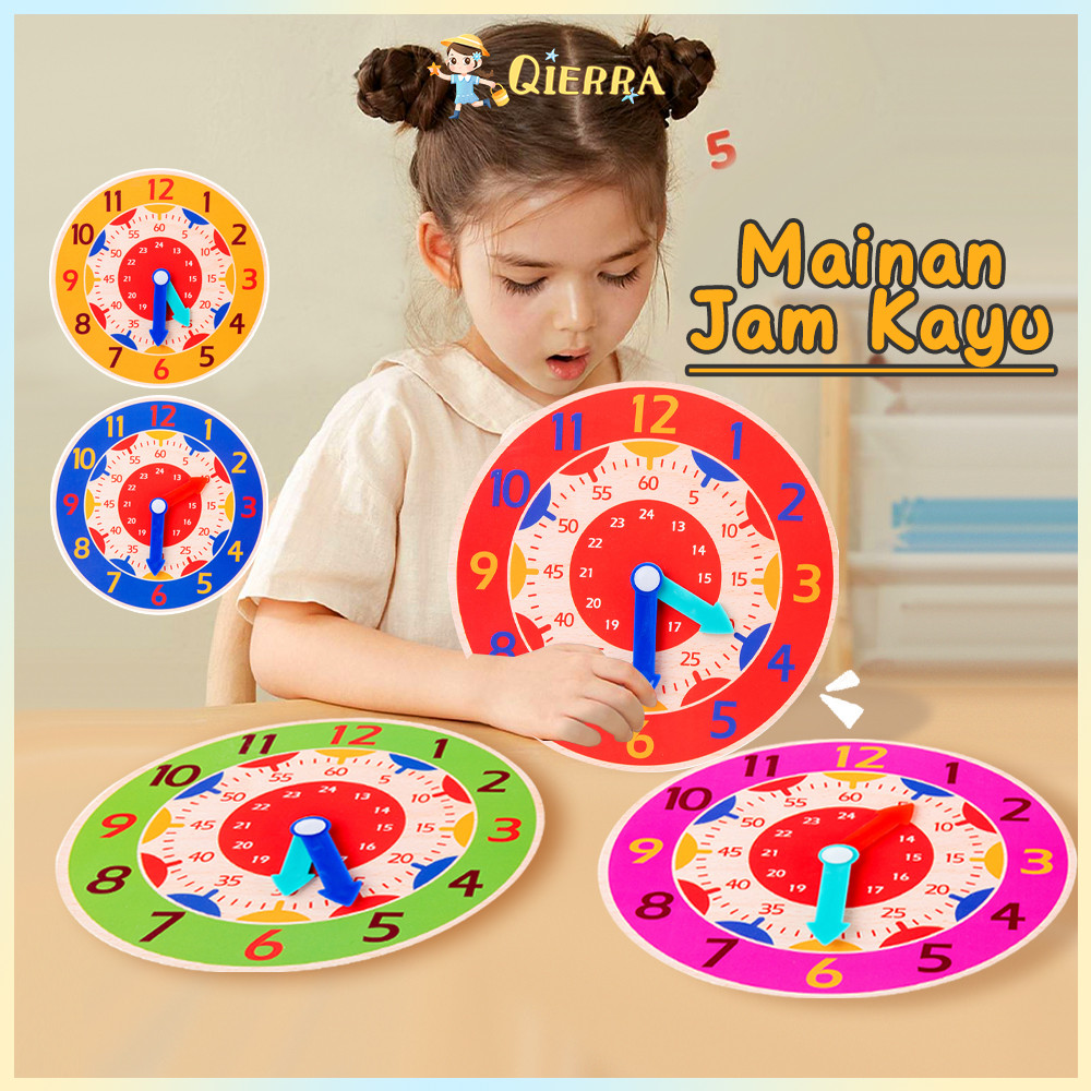 Jual Qierra Mainan Edukasi Jam Kayu Jam Kayu Mainan Anak Wooden Clock ...