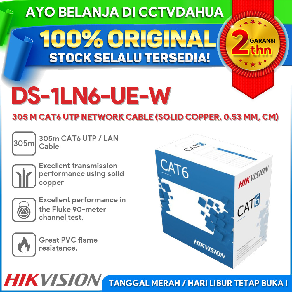 Jual HIKVISION DS-1LN6-UE-W 305M CAT6 UTP LAN CABLE (SOLID COPPER, 0 ...