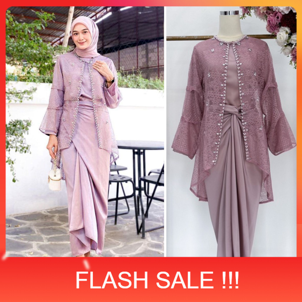 Jual PROMO (ADA JUMBO) Oneset Clarisa Outer Brokat Premium - Outfit ...