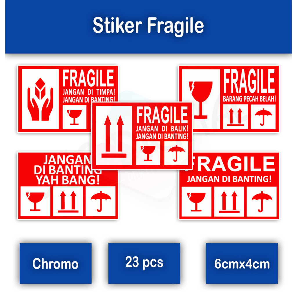 Jual Stiker Fragile Barang Pecah Belah 6x4cm 23pcs Untuk Paket ...