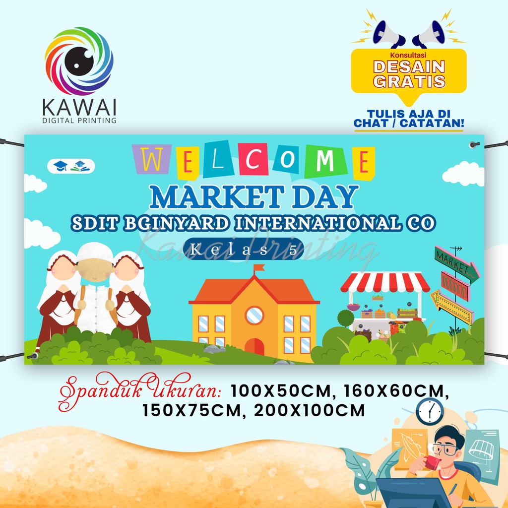 Jual Spanduk Banner MMT Selamat Datang Market Day SD Biru Langit ...