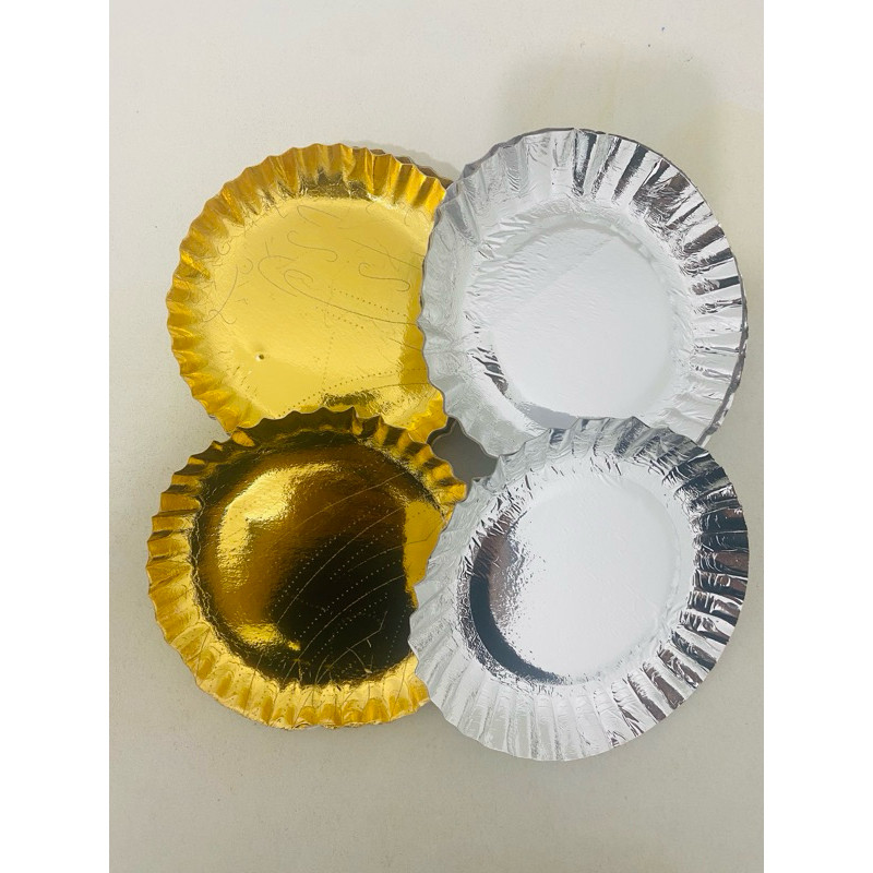 Jual PIRING KERTAS EKONOMIS KUE CAKE TART ULANG TAHUN PAPER PLATE EMAS GOLD PERAK SILVER ISI ...