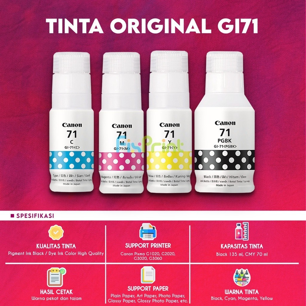 Jual Tinta Original Pixma GI71 Canon GI-71 Refill Printer G1020 G2020 G3020 G3060 Canon Original ...