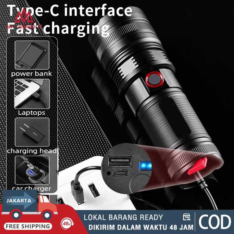 Jual Senter LED Super Terang Jarak Jauh Senter multifungsi zoom teleskopik laser 20W 2000 meter ...