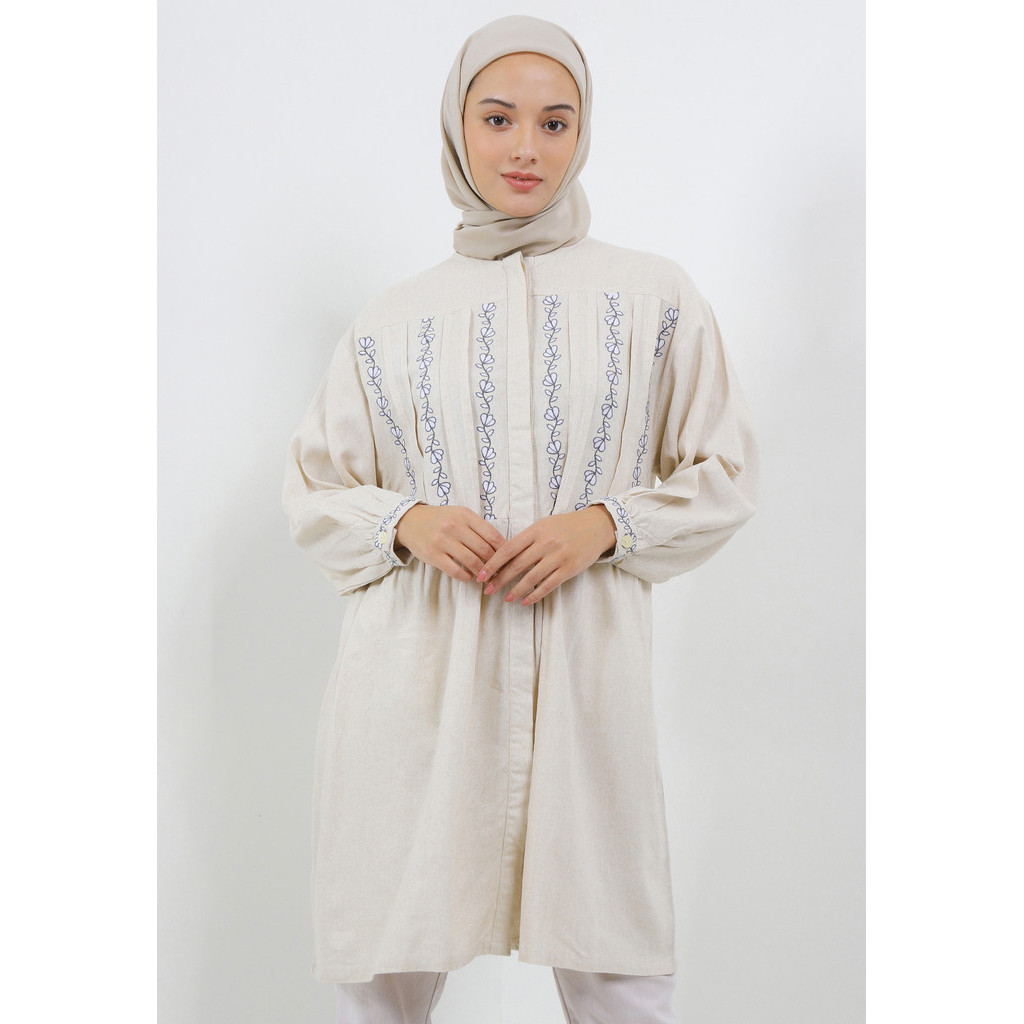 Jual MFMW Naranda Tunik Cream Motif Bunga | Shopee Indonesia