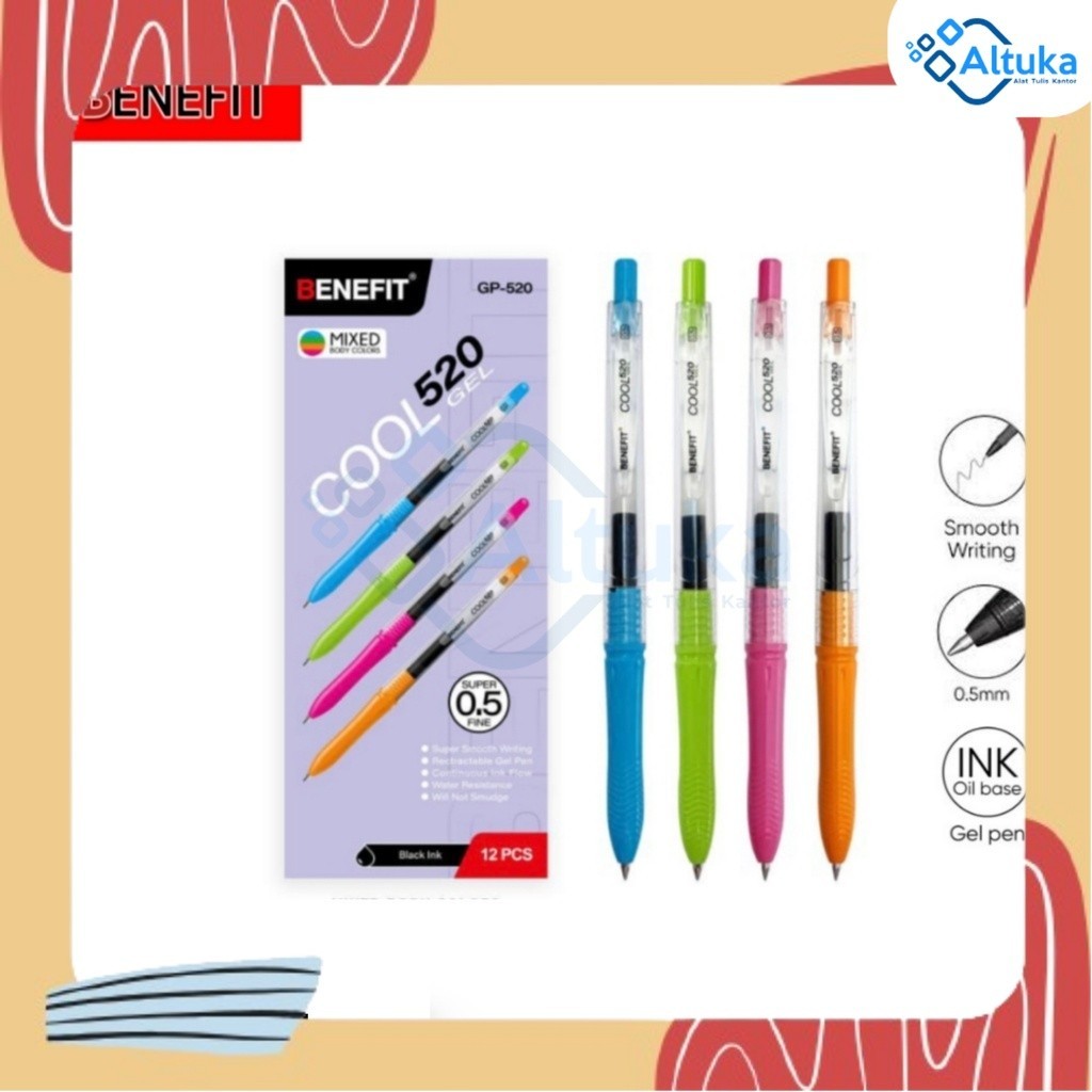 Jual Bulpen Gel / Pen Gel Hitam Cool GP-520 Benefit 0.5mm | Shopee Indonesia