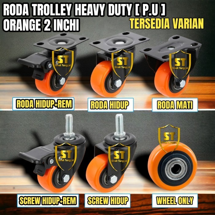 Jual RODA TROLI 2" INCH HEAVY DUTY ORANGE PU PVC + BEARING - RODA ...