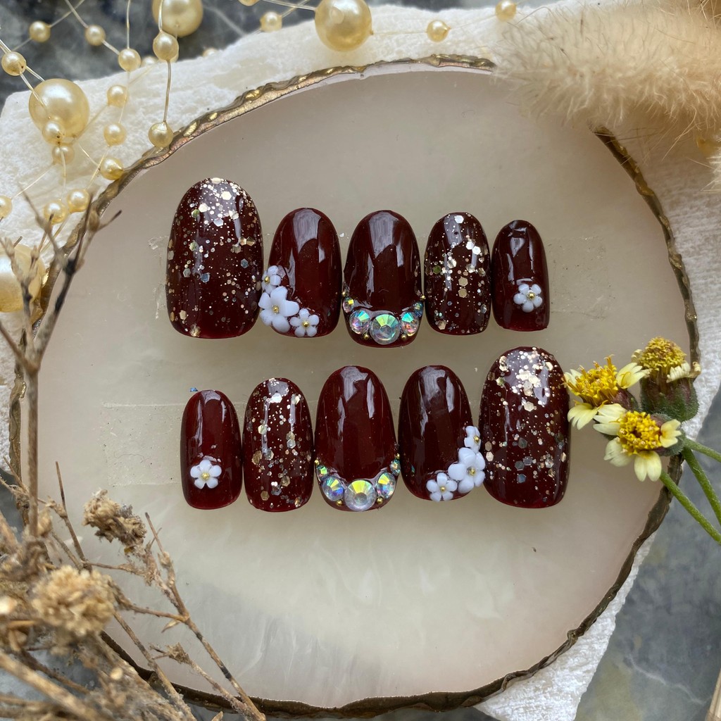 Jual Fake nails maroon| Kuku palsu wedding pengantin bisa custom ukuran ...