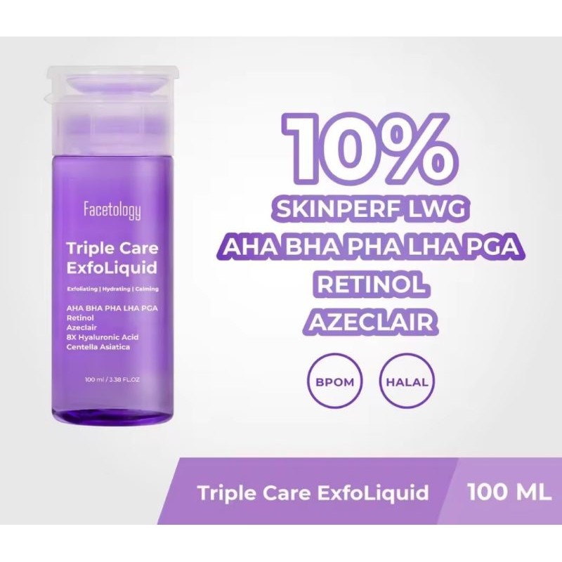 Jual Facetolgy Triple Care ExfoLiquid Toner Exfoliating 100ml AHA BHA PHA LHA PGA | Shopee Indonesia